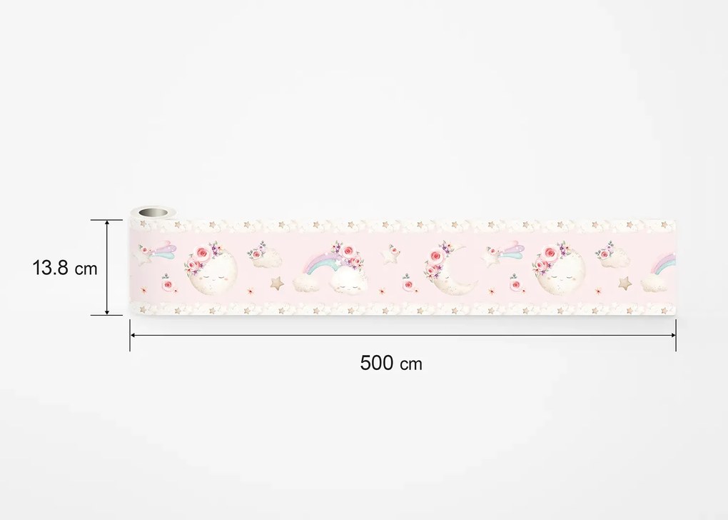 Dětská samolepící bordura na zeď Růžový Akvarelový Měsíc | 5 m x 13.8 cm | DWBD8049