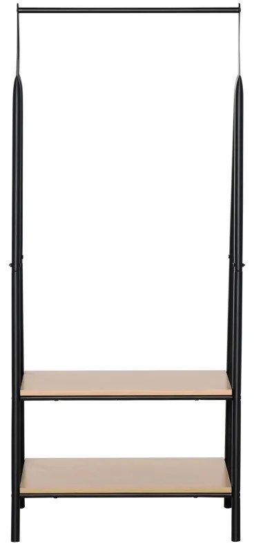 Věšák na šaty se 2 policemi, kov/přírodní dřevo, 149 cm 850-096