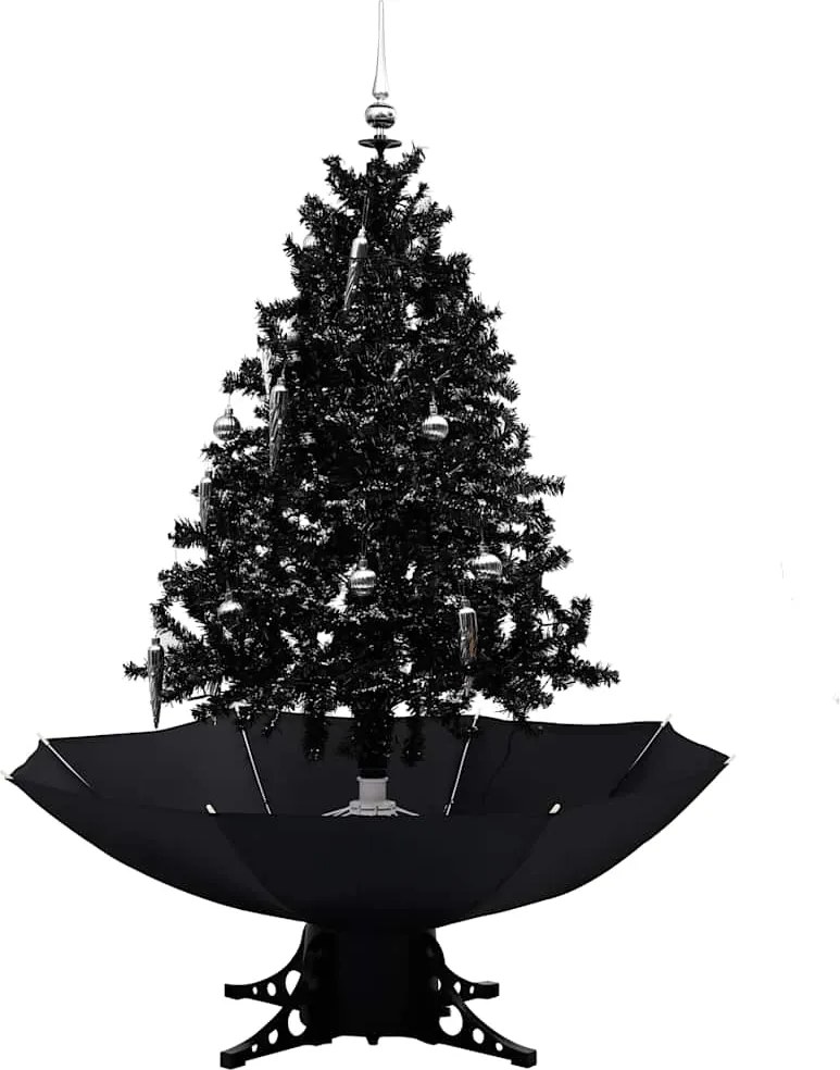 Sněžící vánoční stromek s deštníkovým stojanem černý 140 cm PVC 289932