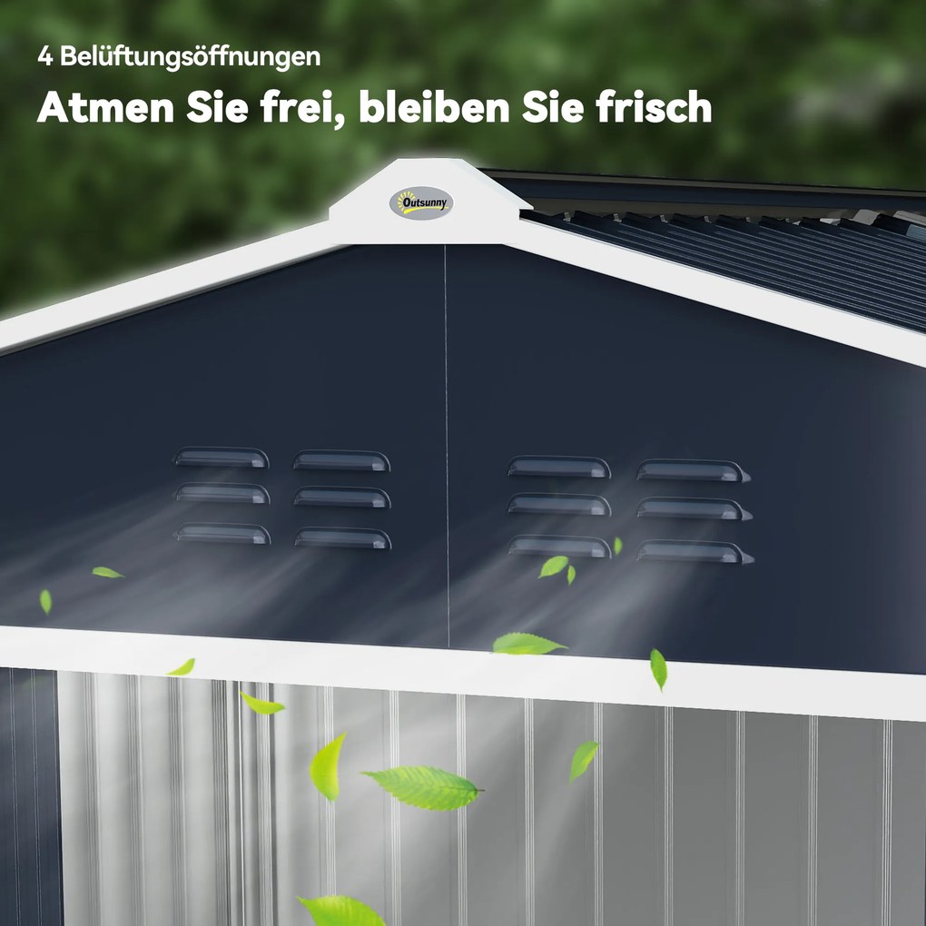 Skl storage shed Outsunny 4,9 m², zahradní kůlna s pultovou střechou, posuvné dveře, základna, 277 x 195 x 192 cm, kůlna na nářadí z pozinkované ocel…