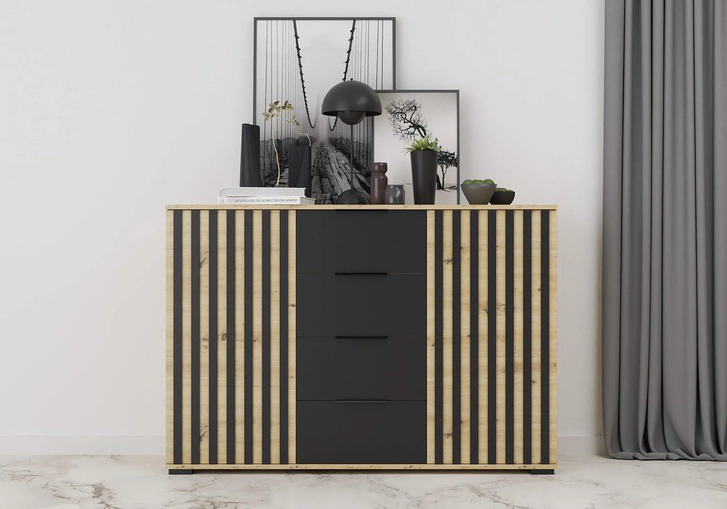 IDZ Komoda WERONA 2D4S 26, 135 cm Dub Artisan/Černá