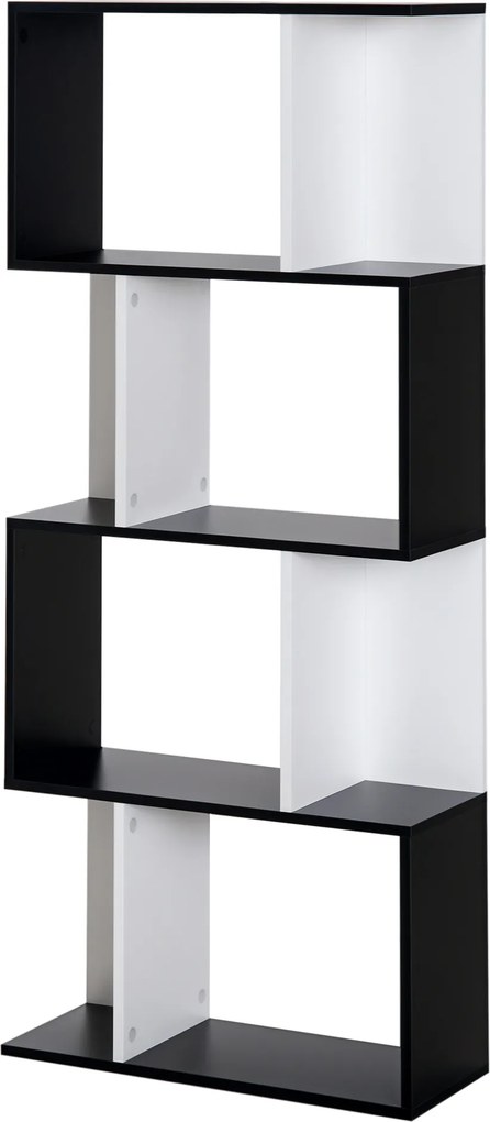 HOMCOM Moderní S-šatková knihovna s úložným prostorem, 4 police 60D x 24Š x 148V cm, černá/bílá