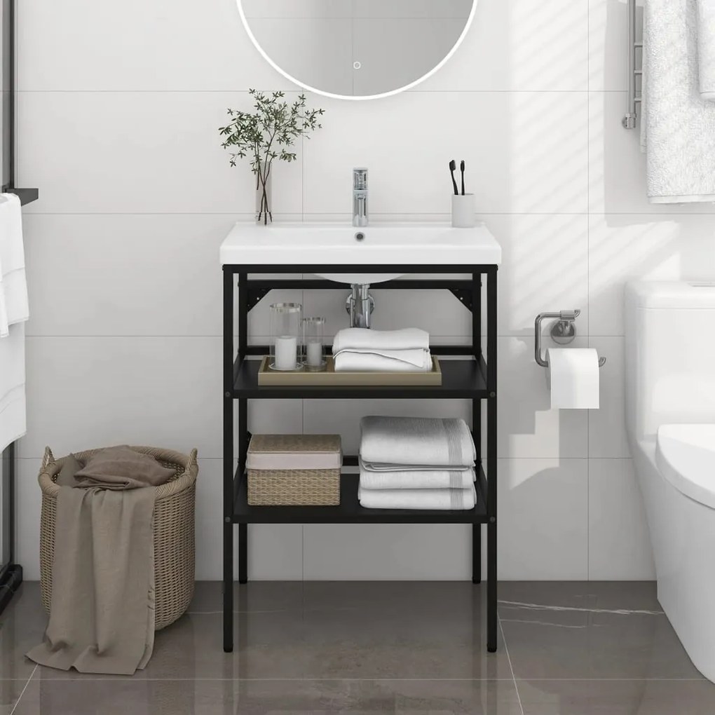 Koupelnový regál pod umyvadlo černý 59 x 38 x 83 cm železo 338488