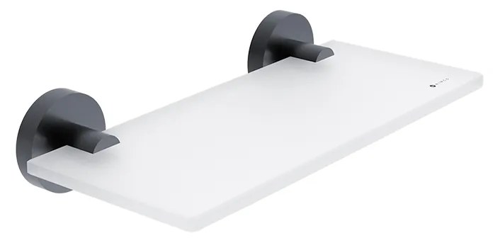 Polička do koupelny na mobil a drobnosti skleněná, sklo bílé extra čiré matné, úchyty chrom, 20 cm NIMCO UNIX ČERNÁ UNC 13091B-20-90