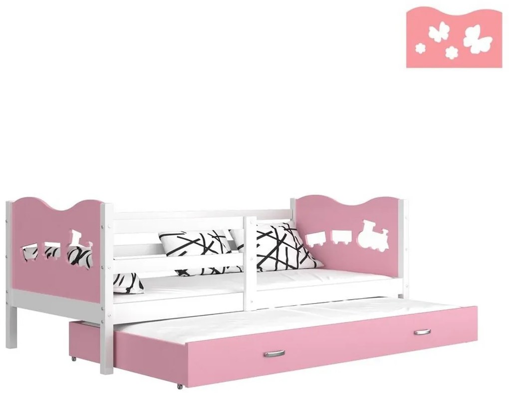 Expedo Dětská postel FOX P2 COLOR + matrace + rošt ZDARMA, 190x80, bílá/motýl/růžová