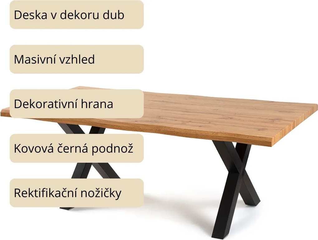 Vikio Jídelní stůl 200x90 dekor dub kovové nohy VJS100D-200