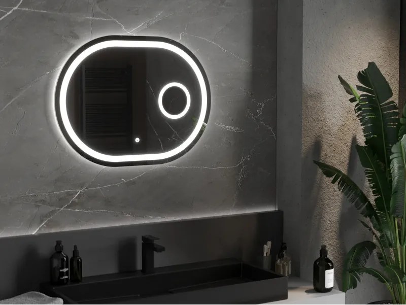 Mexen Umba, LED koupelnové zrcadlo s podsvícením a kosmetickým zrcadlem 80 x 60 cm, 6000K, ochrana proti zamlžování, 9822-080-060-611-00