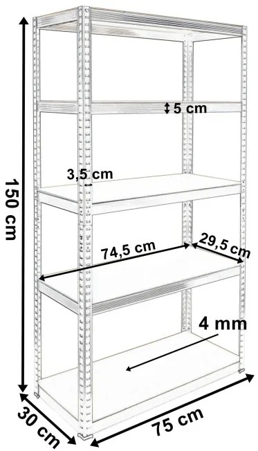 Regál 150x75x30 cm černý