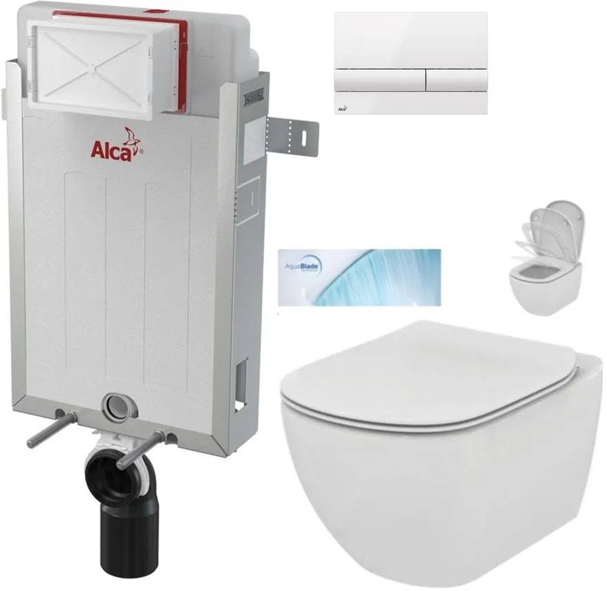 AKCE/SET/ALCAPLAST - SET Renovmodul - předstěnový instalační systém + tlačítko M1710 + WC TESI se sedátkem SoftClose, AquaBlade AM115/1000 M1710 TE1