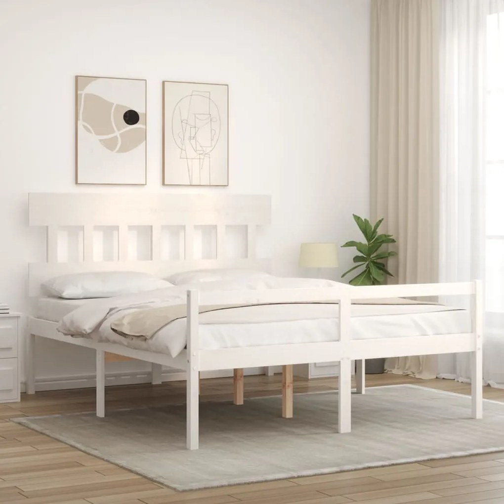 Postel s čelem pro seniory bílý 160x200 cm masivní dřevo 3195427