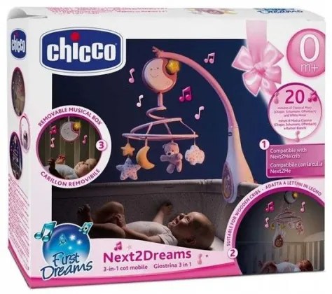 Chicco - Kolotoč nad postýlku s melodií 3v1 NEXT2DREAMS 3xAA růžová