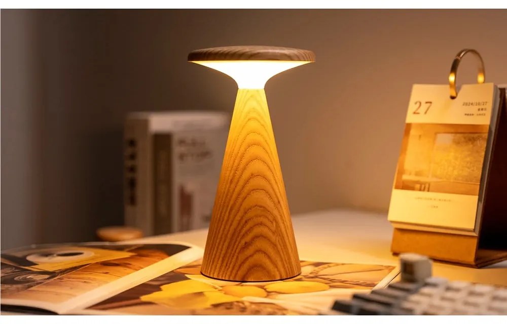 LED stolní lampa v přírodní barvě s dřevěným stínidlem (výška 21 cm) Sylva – Gingko