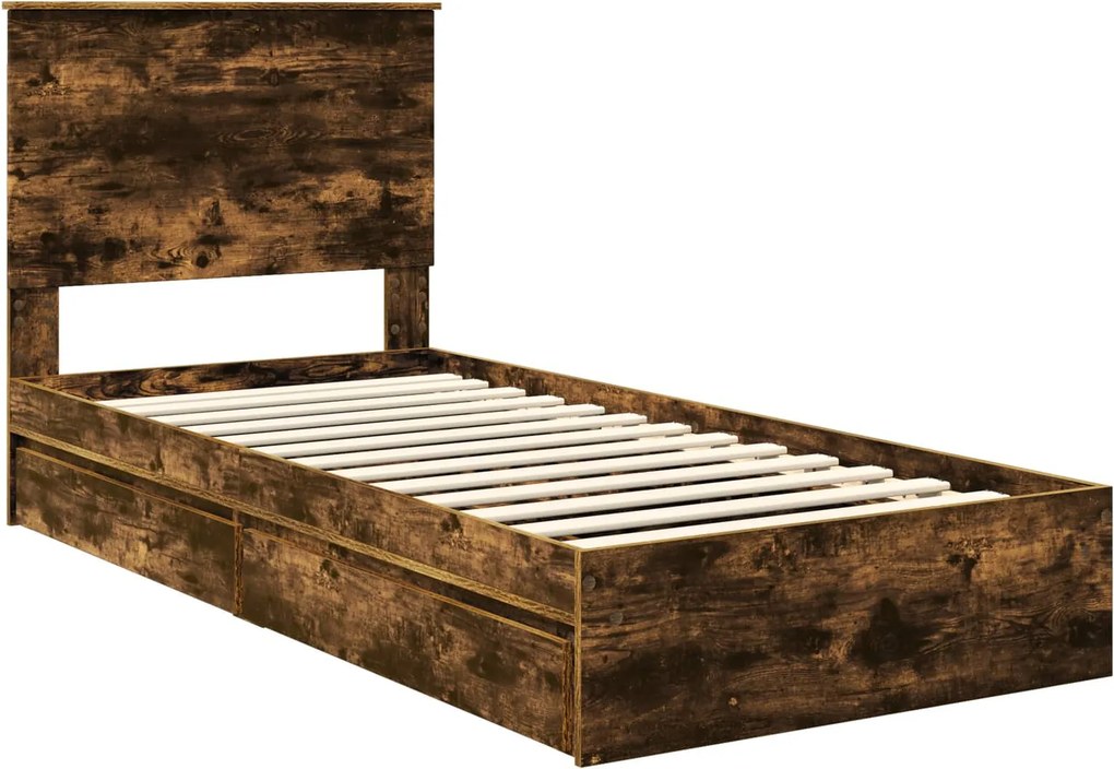Postel s úložným prostorem se zásuvkou Kouřový dub 90 x 190 cm 3409591