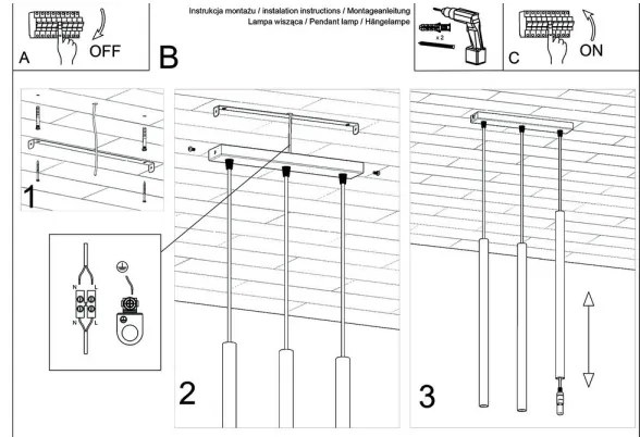 Sollux SL.0470 - Lustr na lanku PASTELO 3 3xG9/8W/230V černá
