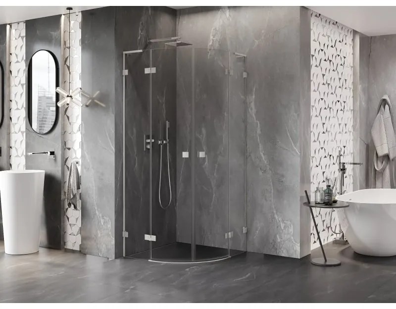Mexen Lunar, L půlkruhový výklopný sprchový kout 90 x 90 cm, 8mm čiré sklo, ocelový profil, 833L-090L-090P-97-00