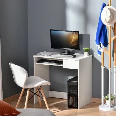 HOMCOM kancelářský psací stůl, 80x45x75 cm úsporný stůl s výsuvem na klávesnici, zásuvkou na dokumenty, bílý