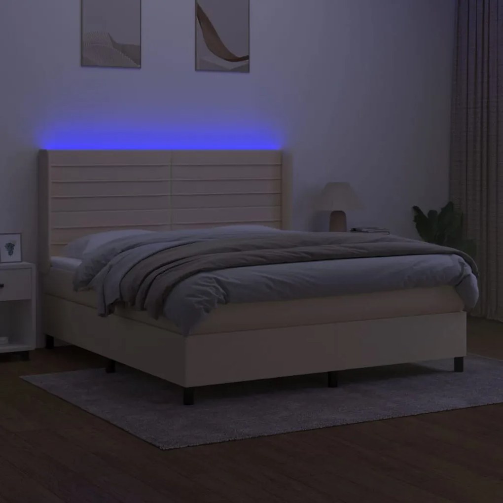 Box spring postel s matrací a LED krémová 180x200 cm textil 3138418