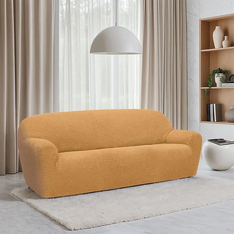 Super strečové potahy RUBINIA zlatá trojkřeslo (š. 180 - 230 cm)