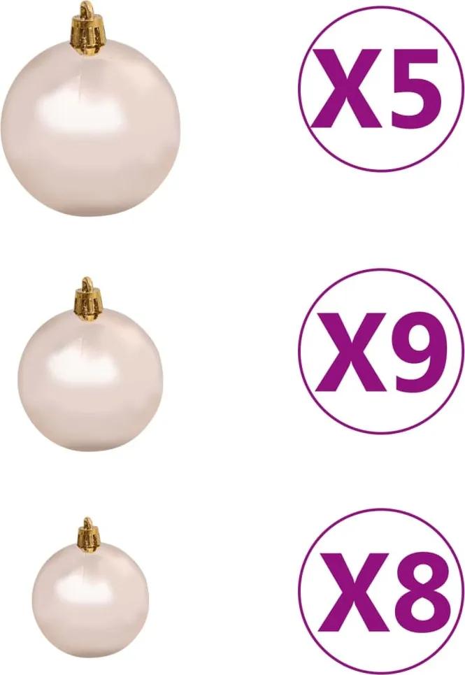vidaXL 61dílná sada vánočních koulí se špicí a 150 LED bílá a šedá [330097] Barva: rose and gold
