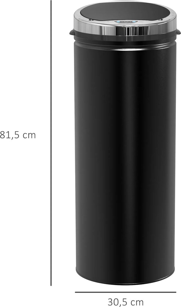 HOMCOM Senzorový odpadkový koš 50 l, automatický odpadkový koš, nerezový kuchyňský koš, infračervený senzor, černý, nerez