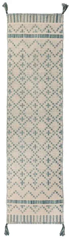 Béžovo-modrý bavlněný běhoun Flair Rugs Leela, 60 x 200 cm