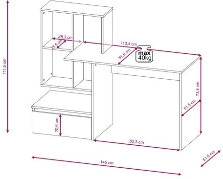 Psací stůl s policí MARLO dub artisan/bílá