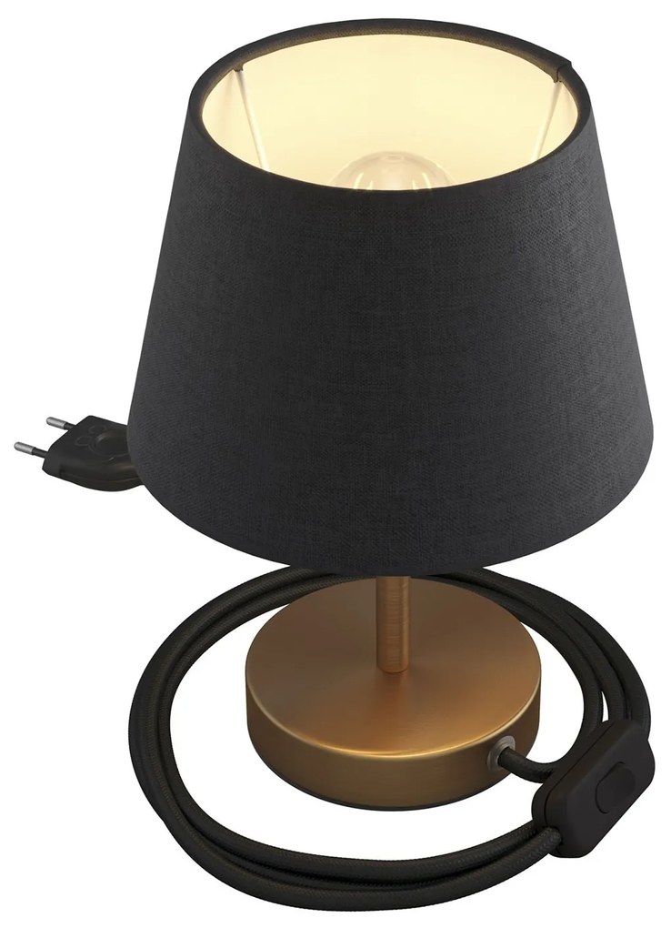 creative cables Alzaluce se stínidlem Impero, kovová stolní lampa se zástrčkou, kabelem a vypínačem Velikost: 20 cm, Barva: Matná černá-černá Cinette