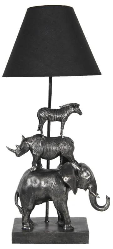 Stolní lampa s černým stínidlem a dekorací zvířat Safari – 32x27x65 cm