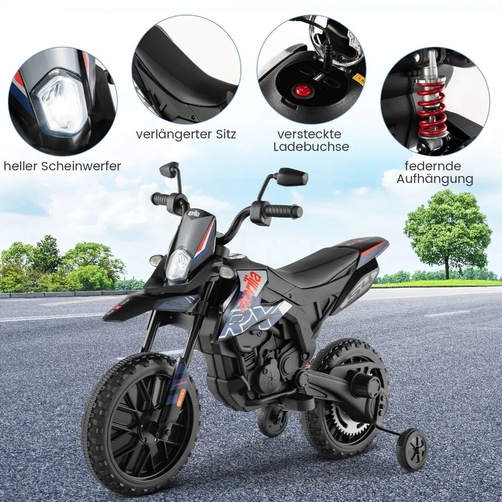 Costway Elektrická dětská motorka Aprilia s tréninkovými koly a hudbou