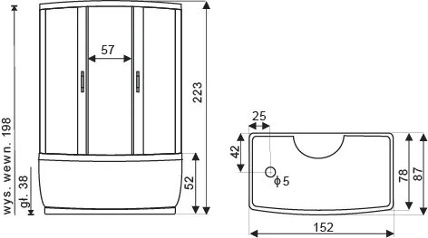 Kerra Nana 150x85x220 masážní sprchový box s vanou, LE1585N