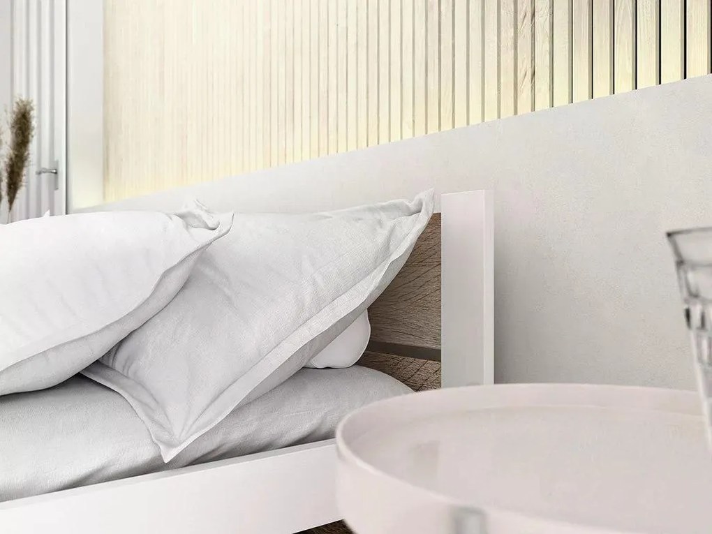 Postel IKAROS DOUBLE 80 x 200 cm, bílá/dub sonoma Matrace: Matrace Coco Maxi 20 cm, Rošt: Bez roštu