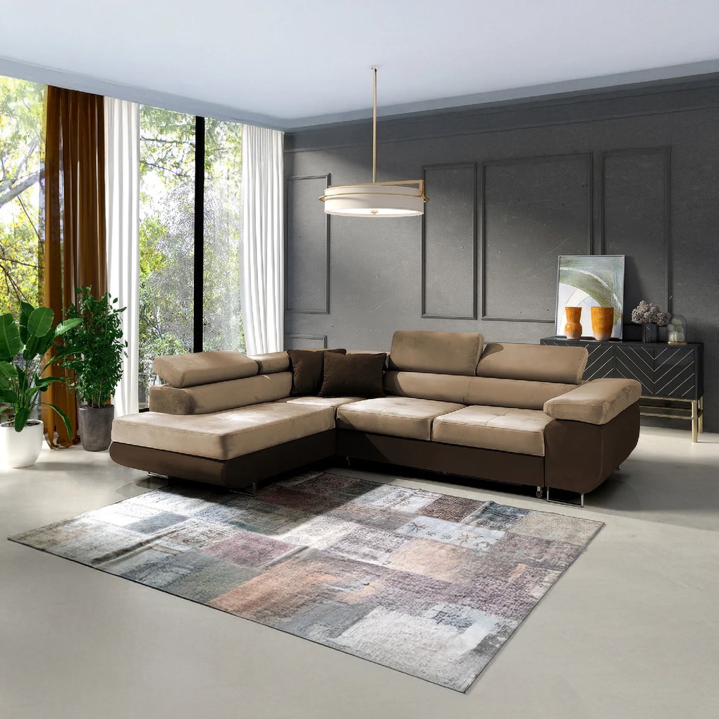 Rohová rozkládací sedací souprava do L URUS, 271 cm, s úložným prostorem Roh pohovky: Levý, Barva látky: Vínová (Monolith 69)