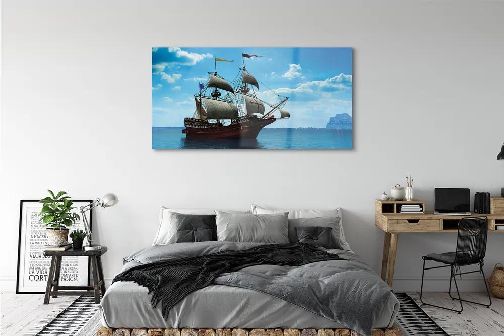 akrylový obraz Loď oblohy zataženo mořská 140x70 cm
