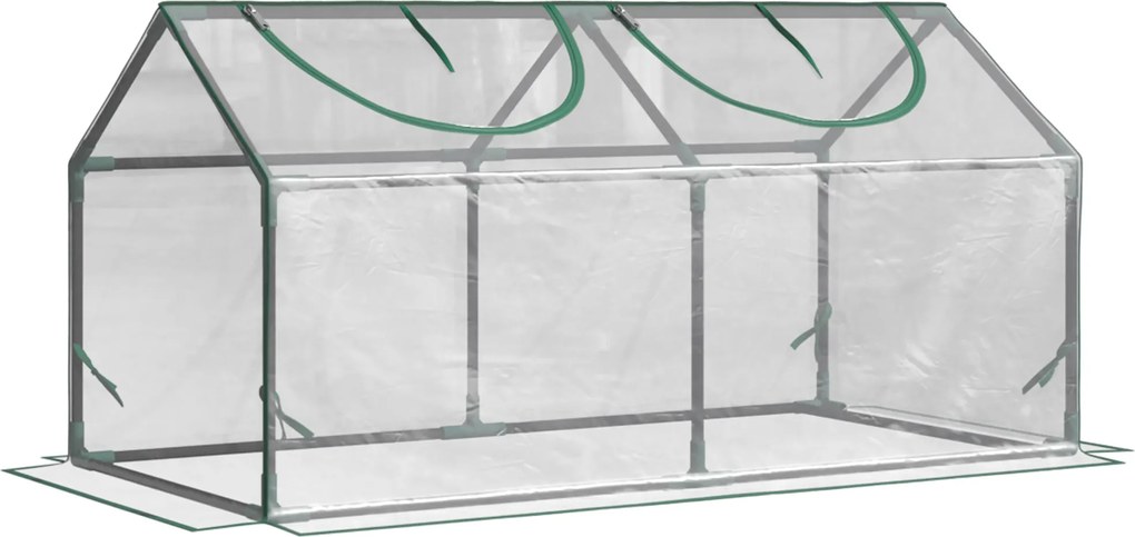 Zeleninový skleník Outsunny s oknem, PE síťoví fólií, ocelová konstrukce pro balkon, zahradu, skleník pro rajčata 120x60x60cm | Aosom