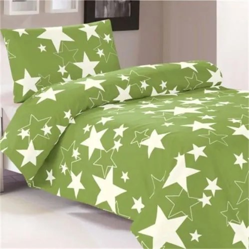 Bavlissimo 2-dílné povlečení hvězdy zelená bílá 140x220 na jednu postel