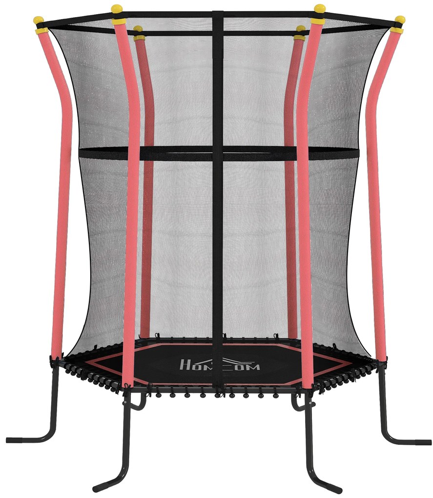 HOMCOM dětská trampolína Ø163,5 cm, vnitřní trampolína s ochrannou sítí, kryt okraje gumovým lanem, dětská trampolína do 50 kg, pro děti 3-10 let čer…