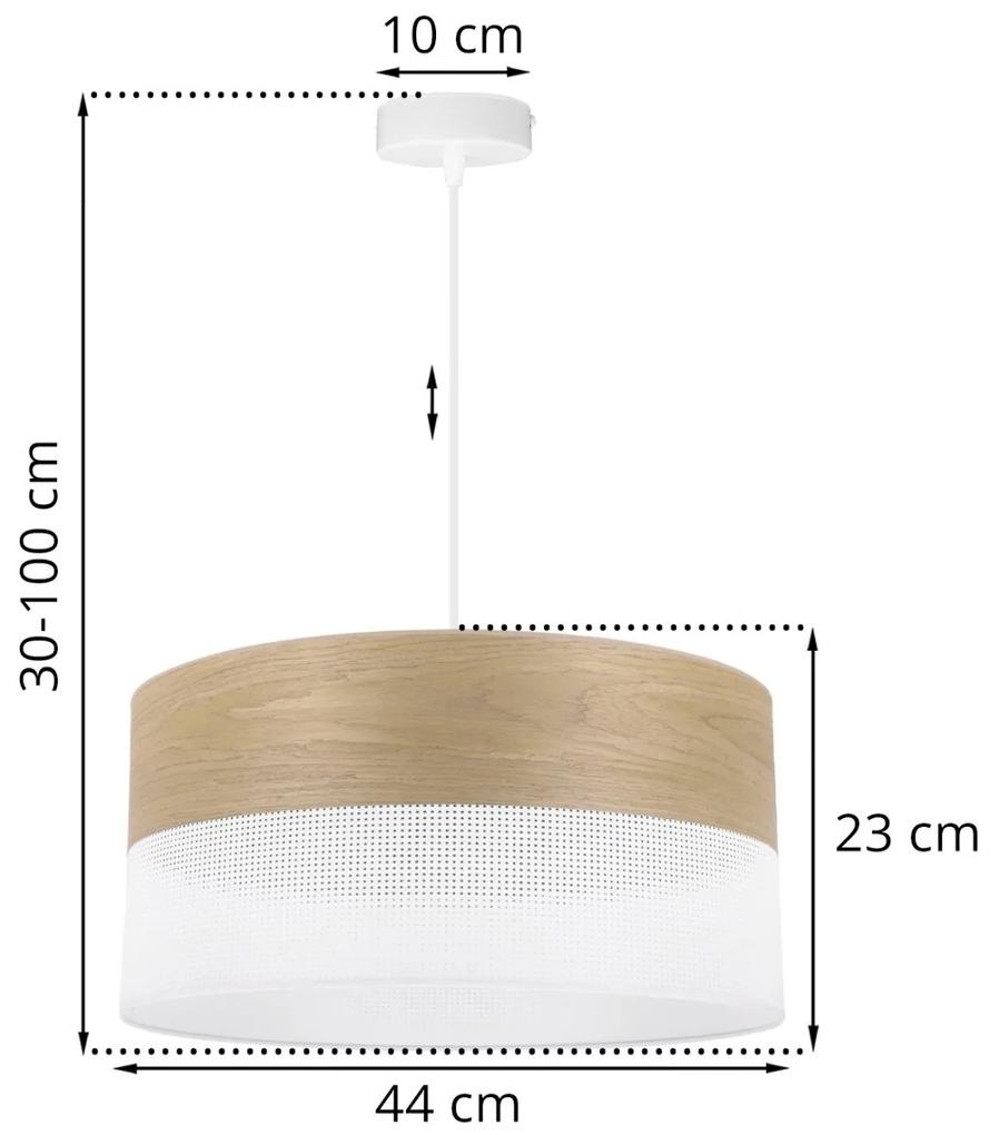 Závěsné svítidlo Wood, 1x dýha zlatý dub/bílé plastové stínítko, (fi 44cm)