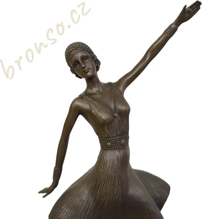 Art Deco bronzová socha – elegantní tančící žena