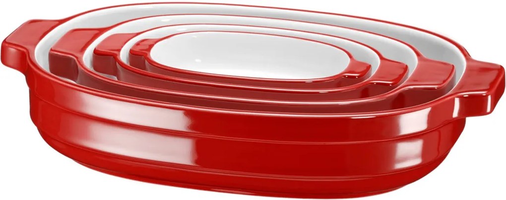 Pekáče oválné keramické, set 4 ks (10x18 - 25x38) červené, KitchenAid