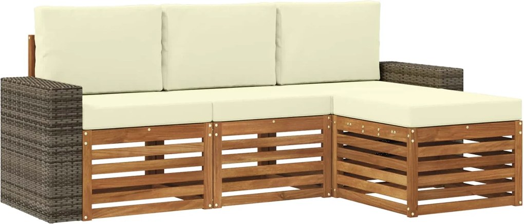 Venkovní pohovková souprava 4 ks Přirozená a Krémová 3384216