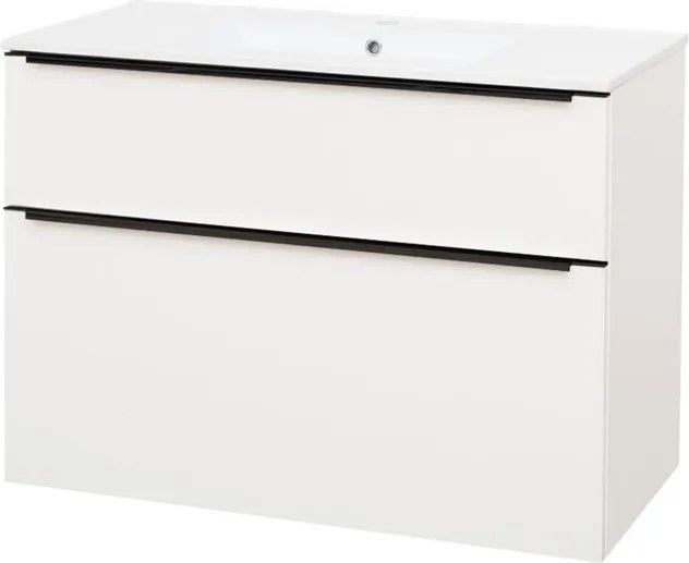 Mereo Mereo, Mailo, koupelnová skříňka s keramickým umyvadlem 101 cm, černé madlo, CN512B
