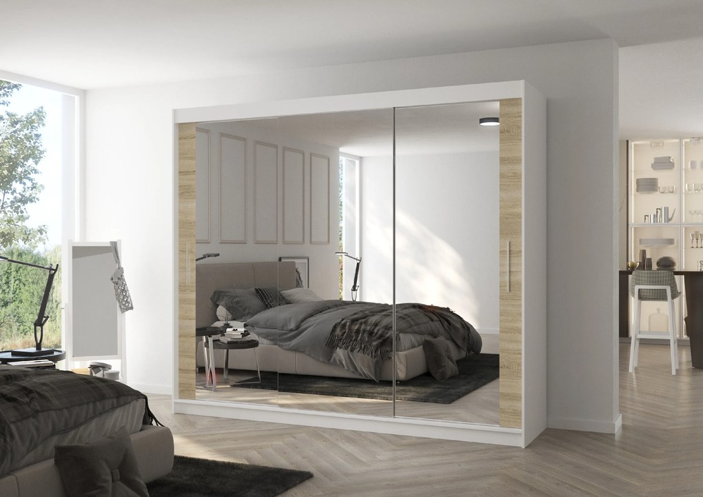 ADRK Furniture Skříň s posuvnými dveřmi a zrcadlem CHESTER 250 ADRK-SW-CHE-WS-250