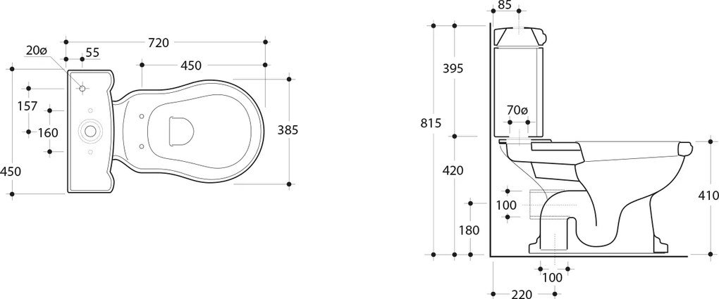 Kerasan Retro wc kombi spodní odpad keramika černá WCSET33-RETRO-SO