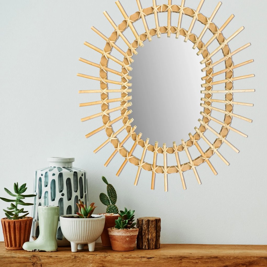 Tutumi, nástěnné zrcadlo Boho 57x49 cm QDJ5749, světle hnědá, HOM-02819