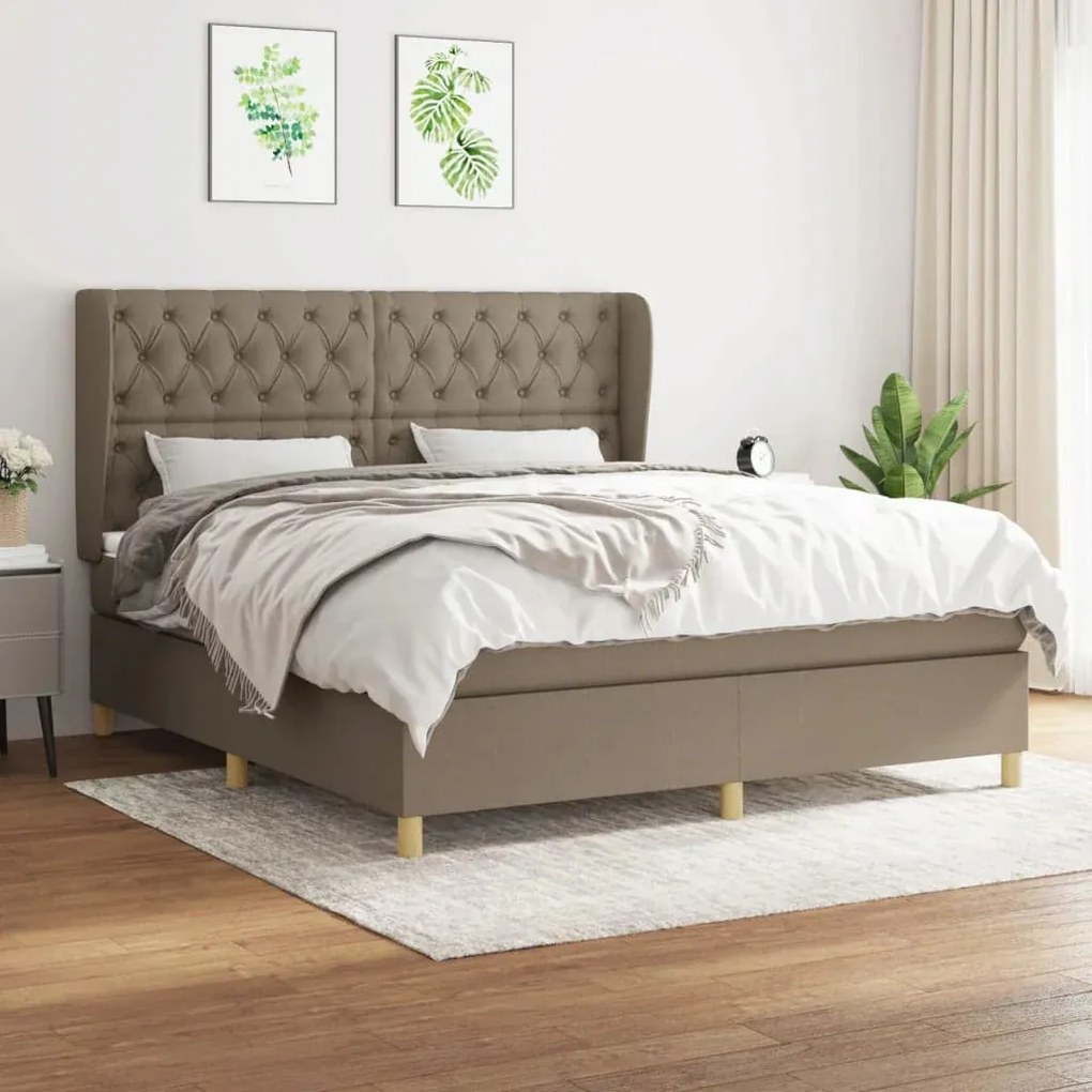 Box Spring Postel S Matrací Textil Taupe Prošívaný design 160 x 200 cm