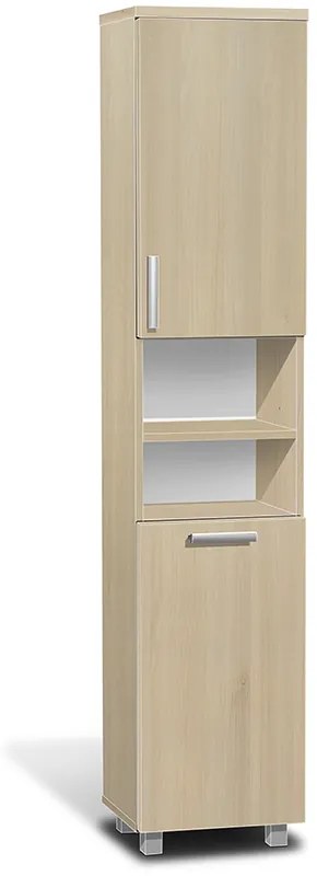 Nabytekmorava Vysoká koupelnová skříňka s košem K17 barva skříňky: bílá 113, barva dvířek: dub stříbrný lamino