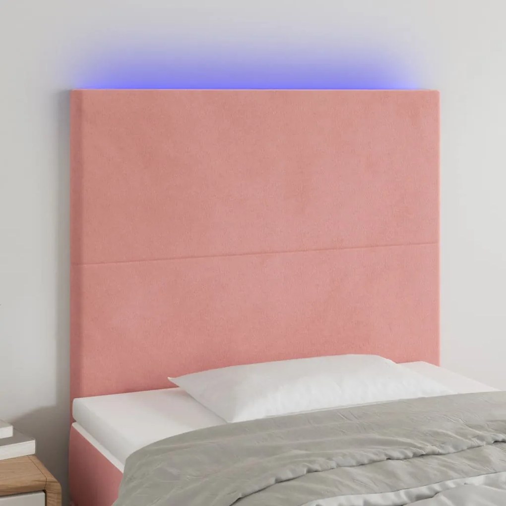 Čelo postele s LED růžové 100x5x118/128 cm samet 3122191