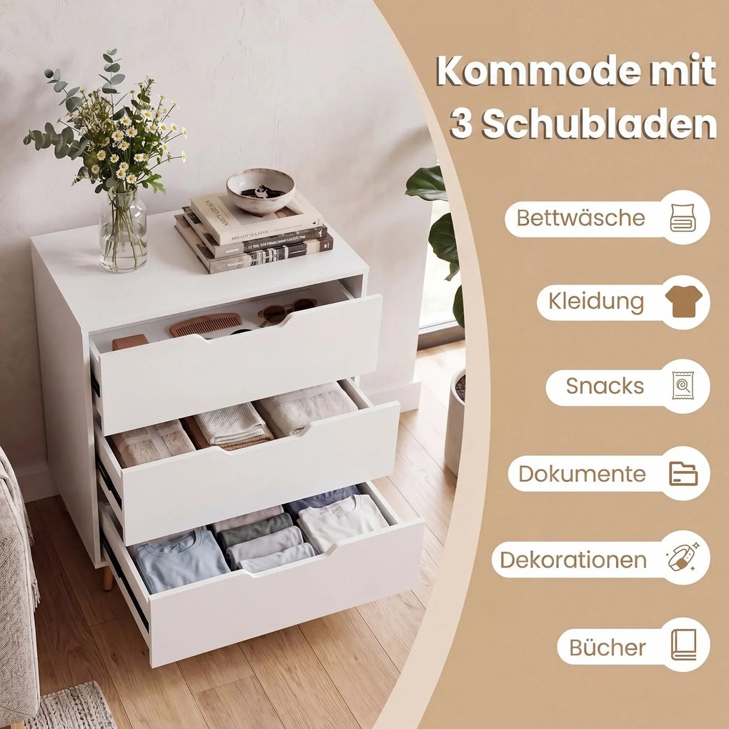 Costway Komoda s 3 zásuvkami ze dřeva. Moderní příborník se zkosenými kovovými