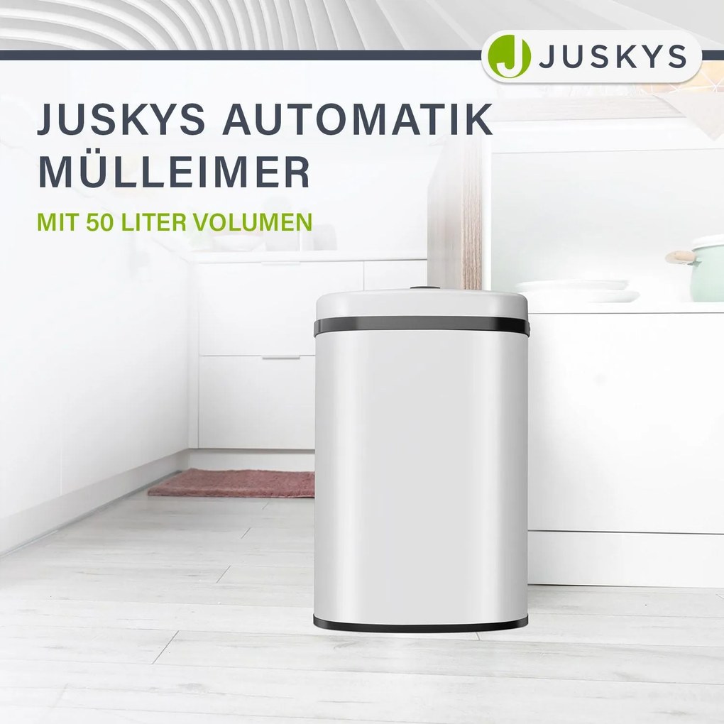 Juskys Obdélníkový bezdotykový odpadkový koš Barva: stříbrná, Velikost: 50 L
