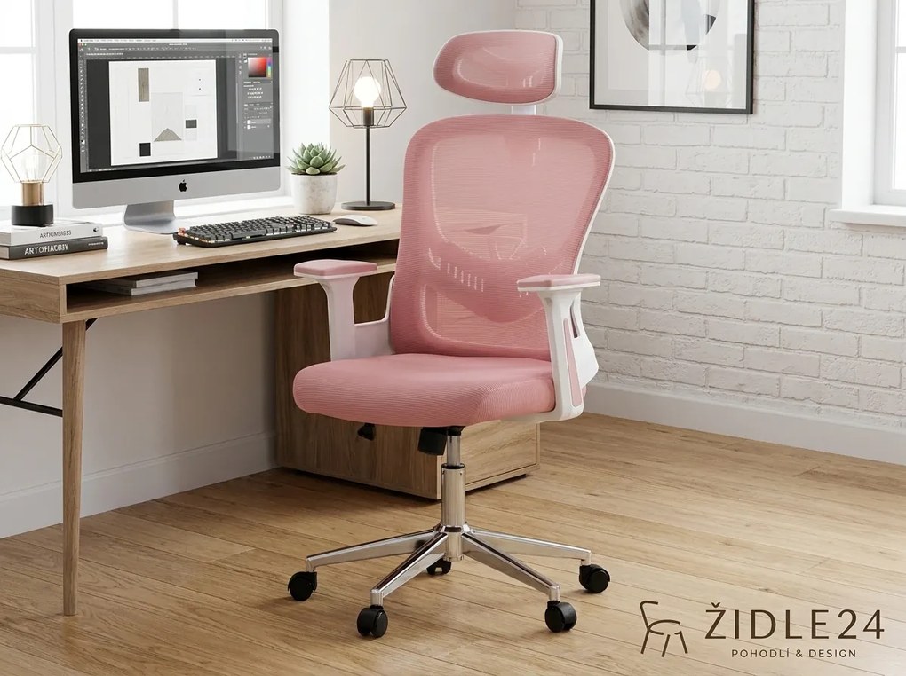 Ergonomická kancelářská židle EMILIE - růžová síťovina